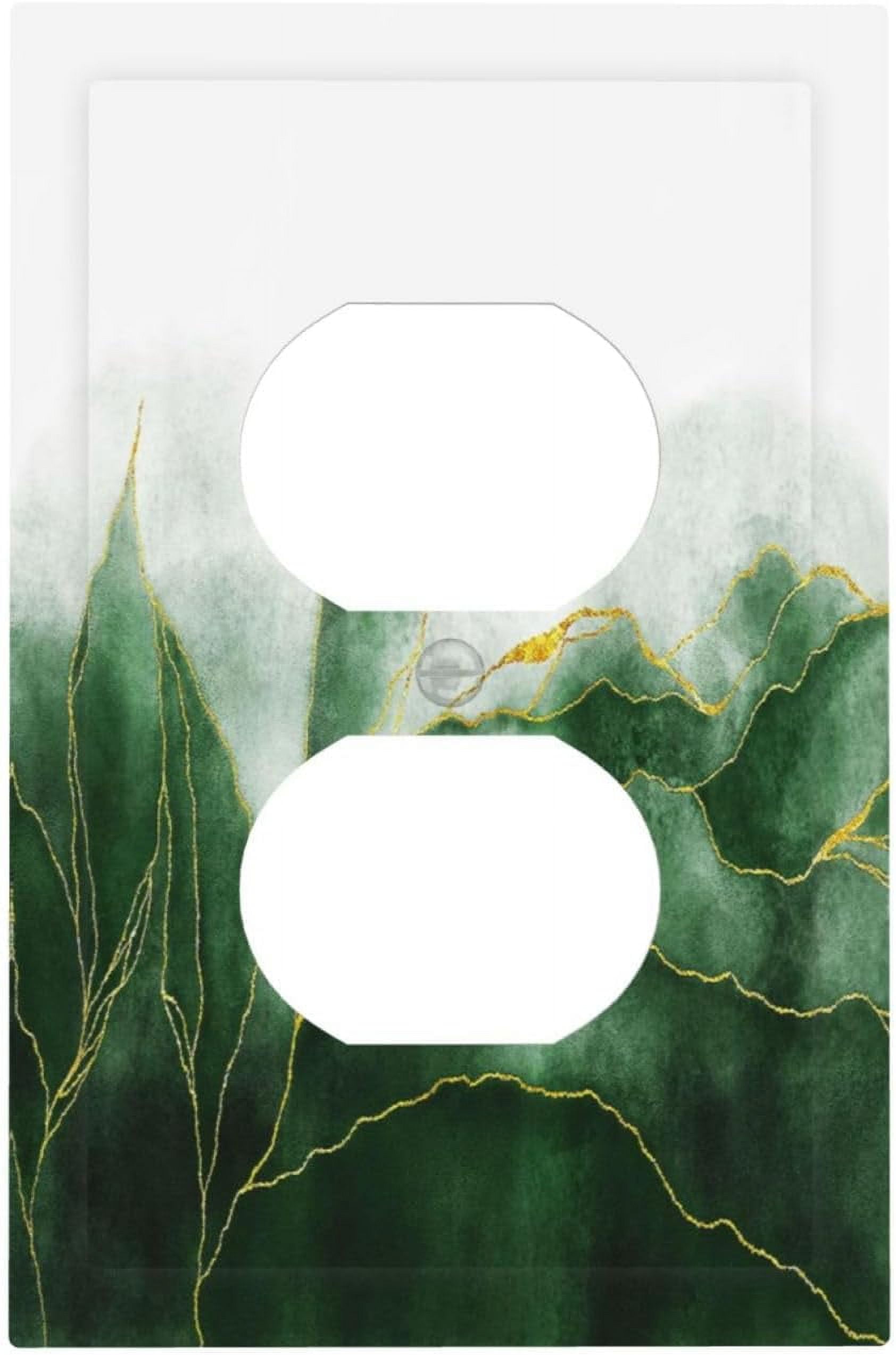 JUSIP Modern Marble Ombre Green Gold Lines 1 Gang Duplex Wall Plate ...