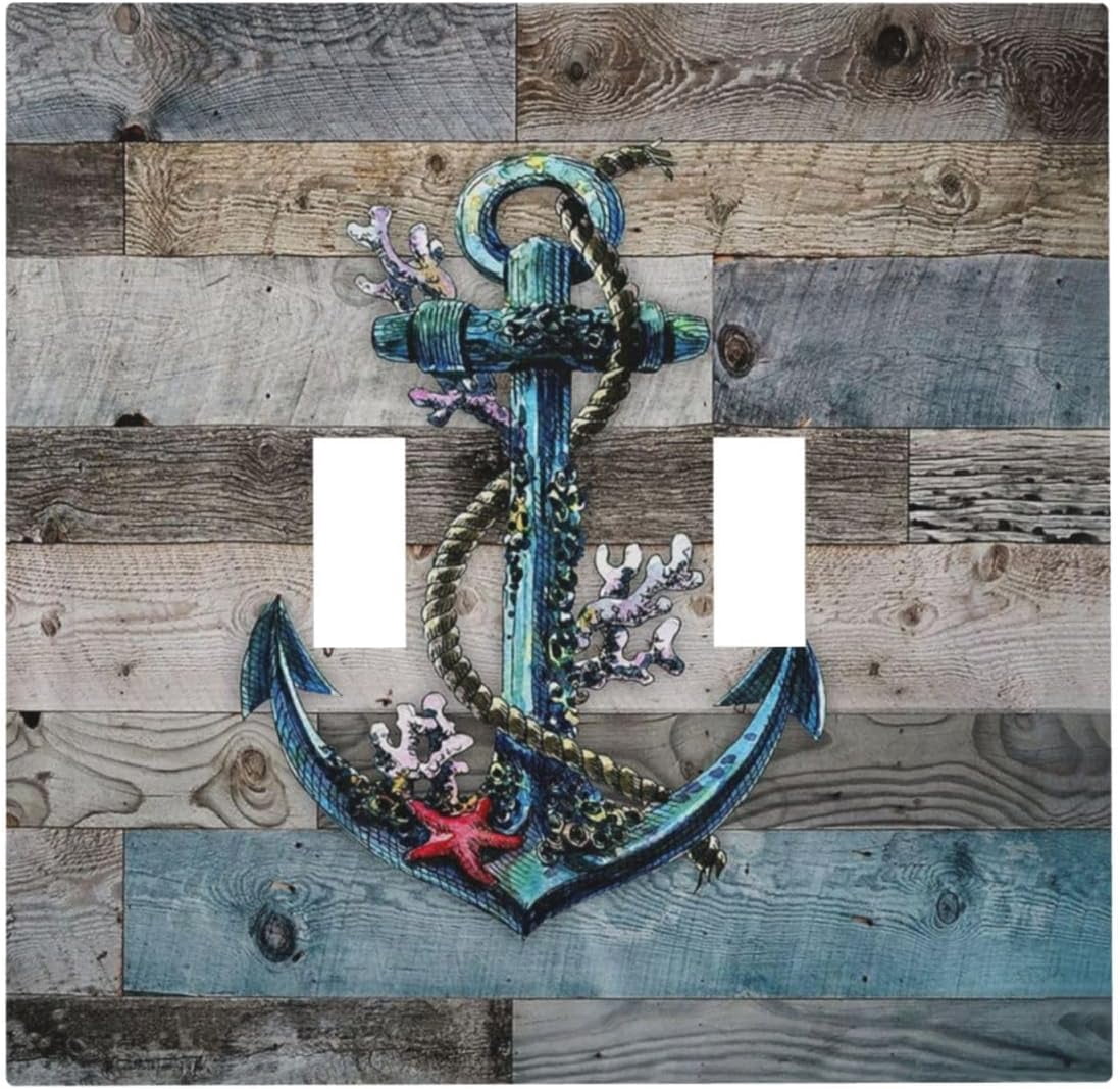 JUSIP Nautical Anchor on Wood Plank Double Toggle Wall Plate Light ...