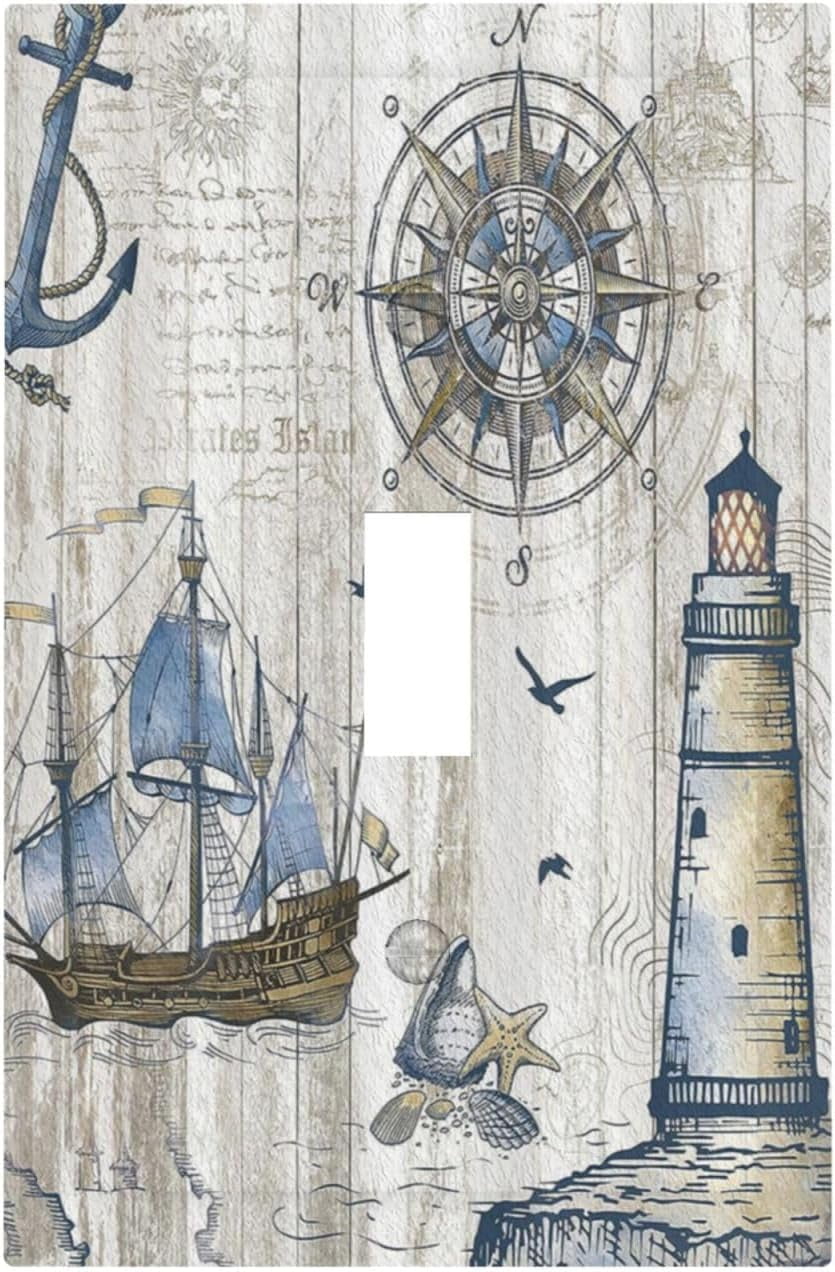 JUSIP Nautical Lighthouse Boat Wood 1-Gang Toggle Decorative ...