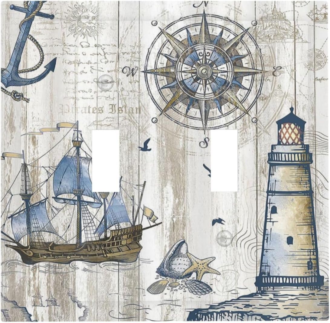 JUSIP Nautical Lighthouse Boat Wood Double Toggle Decorative ...