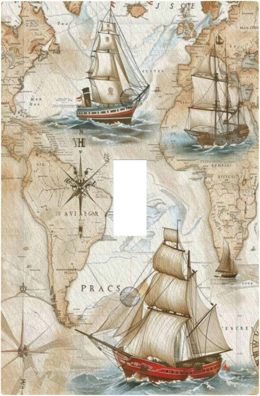JUSIP Nautical Map Sailing Ships Ocean Views Single Toggle Decora ...