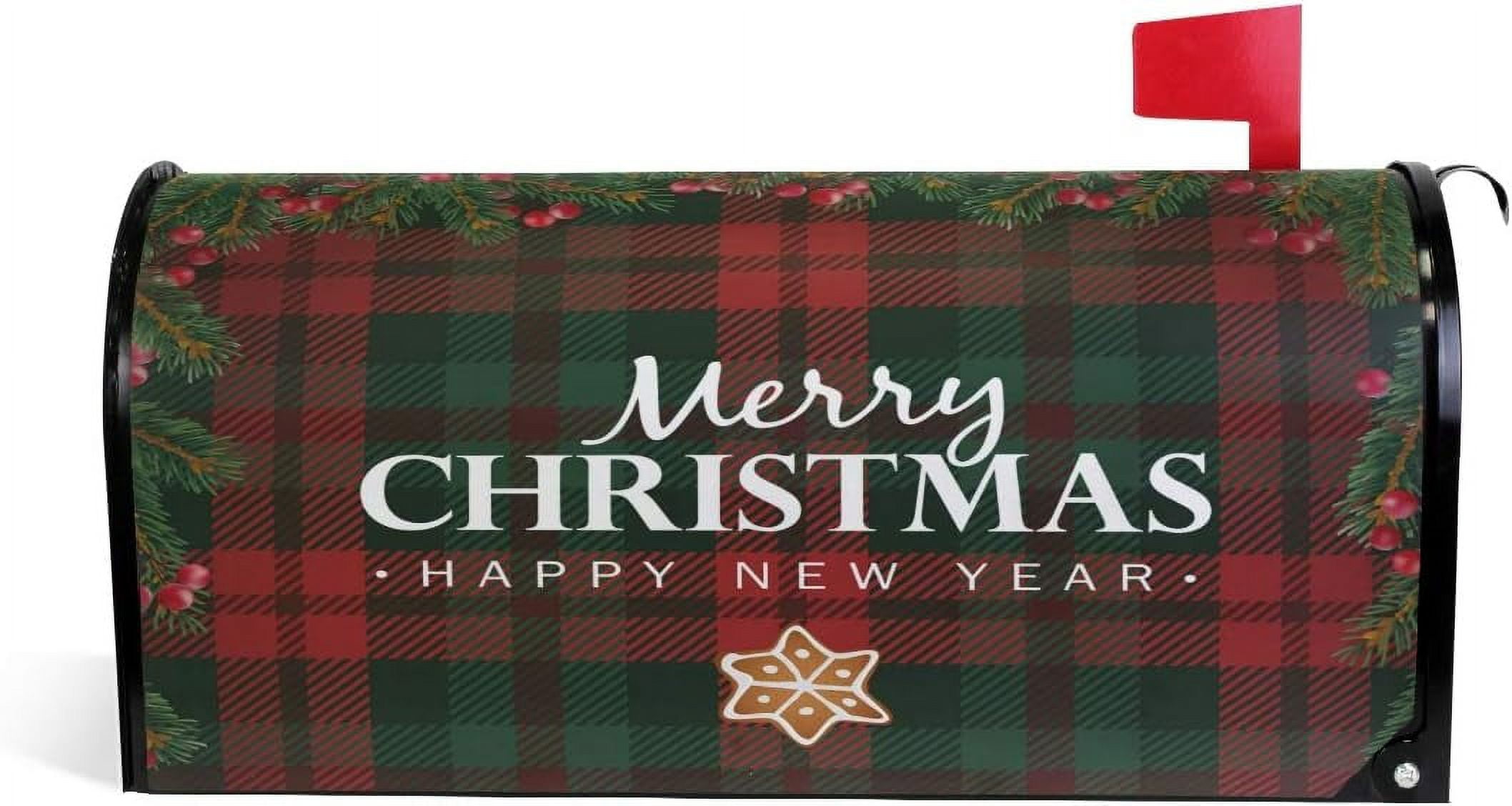 JUSIP Red Black Plaid Christmas Print Mailbox Cover Standard Size 18" X ...