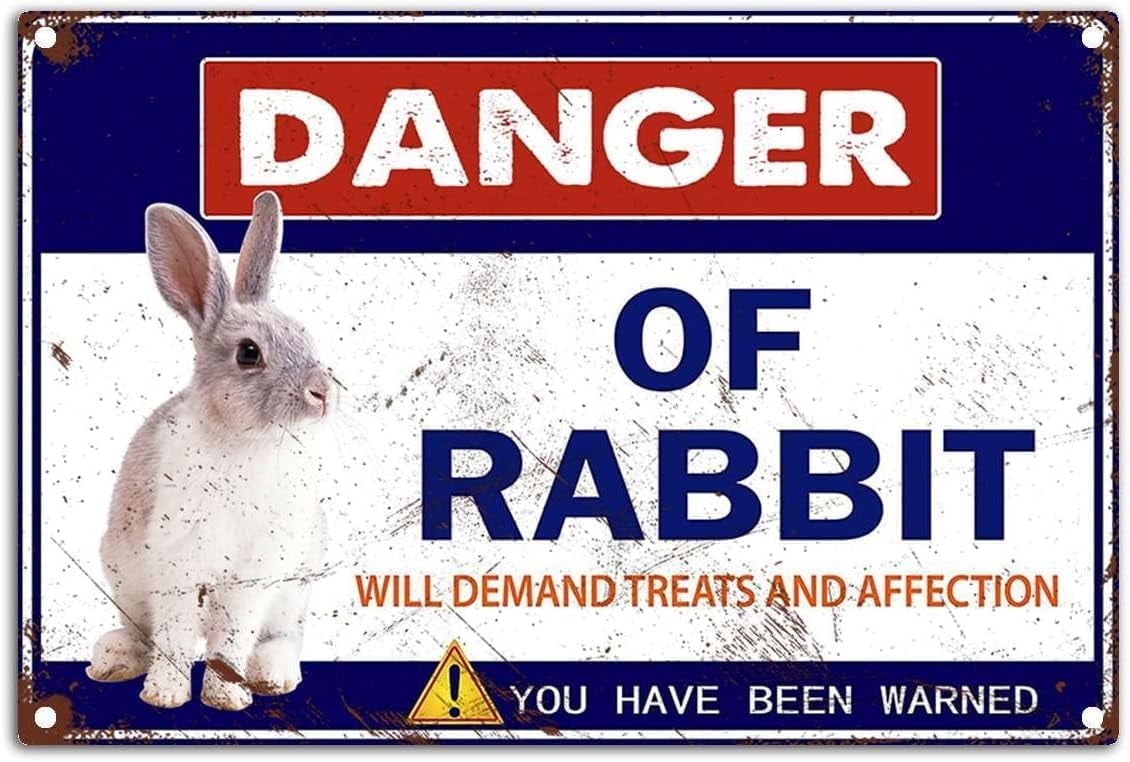 JUSIP Retro Rabbit Tin Sign Rabbit Warning Signs Danger Easter Day ...