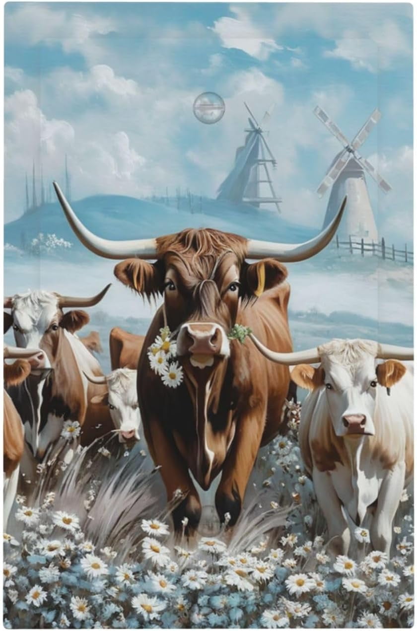 JUSIP Rustic Farmhouse Highland Cow Country Floral No Device Blank Wall ...