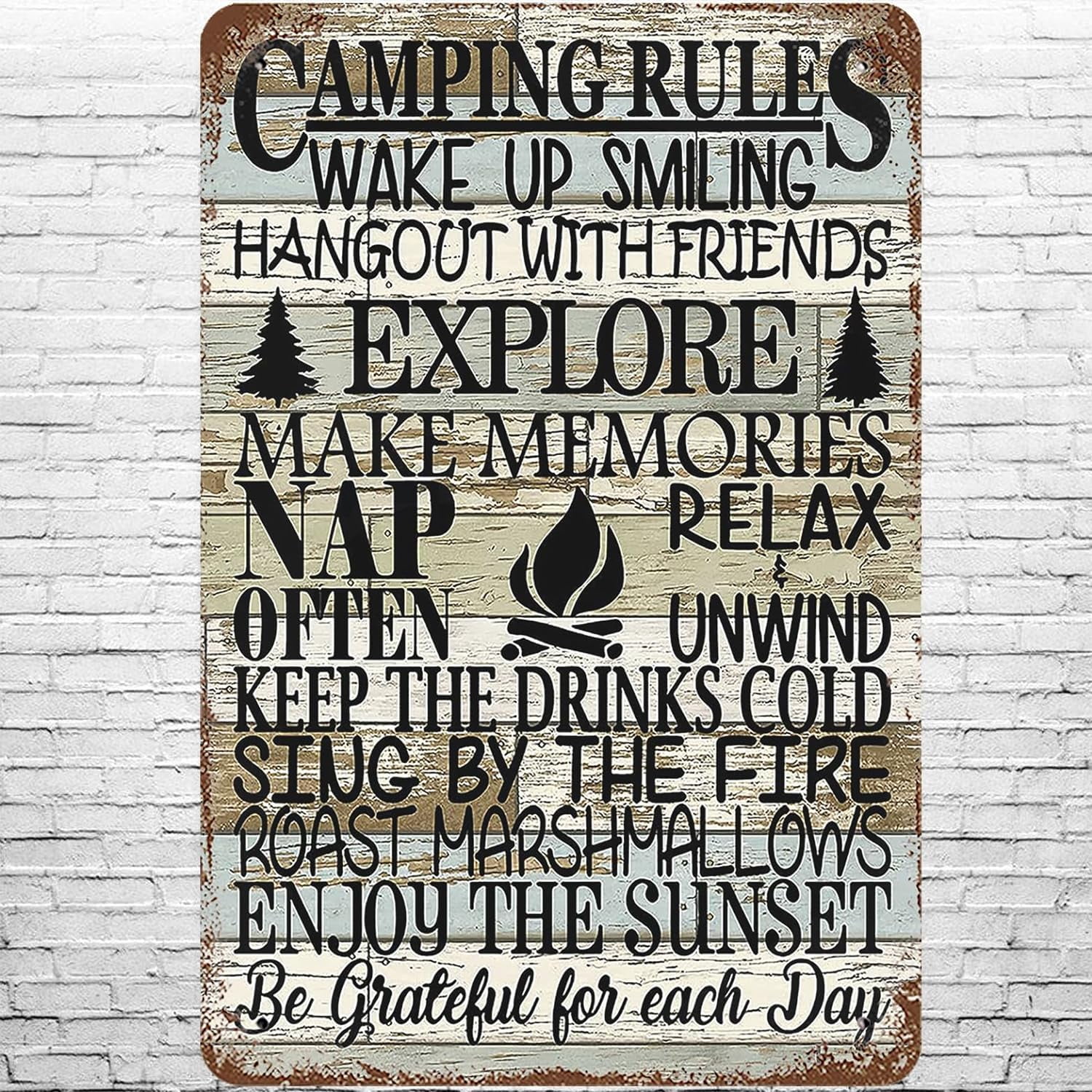 JUSIP Vintage 12 X 8 INCH Plaque Tin Sign Camp With Sayings Smiling ...