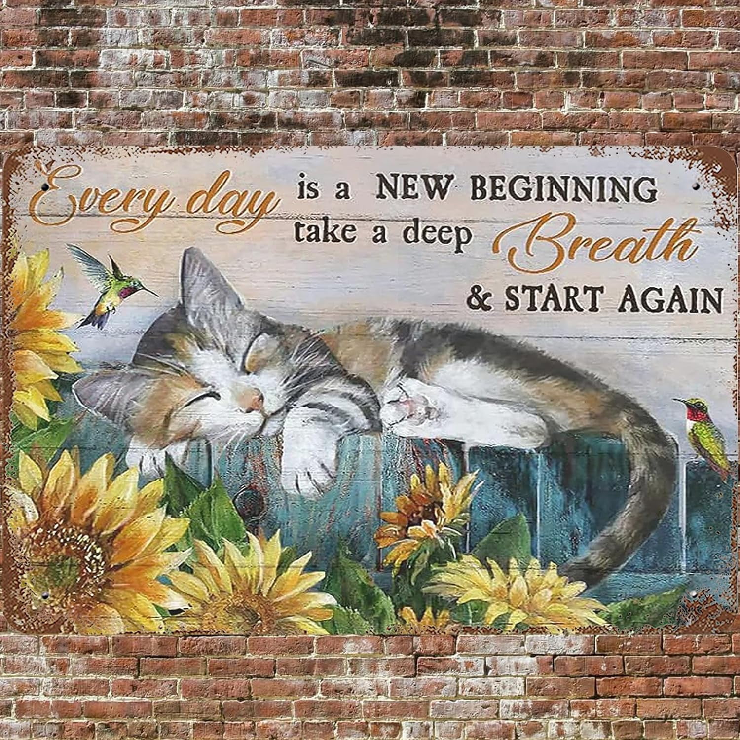 JUSIP Vintage 12 X 8 INCH Plaque Tin Sign Cute Calico Cat Garden ...