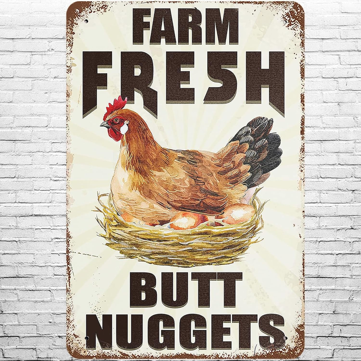 JUSIP Vintage 12 X 8 INCH Plaque Tin Sign Red Crest Chicken Coop ...