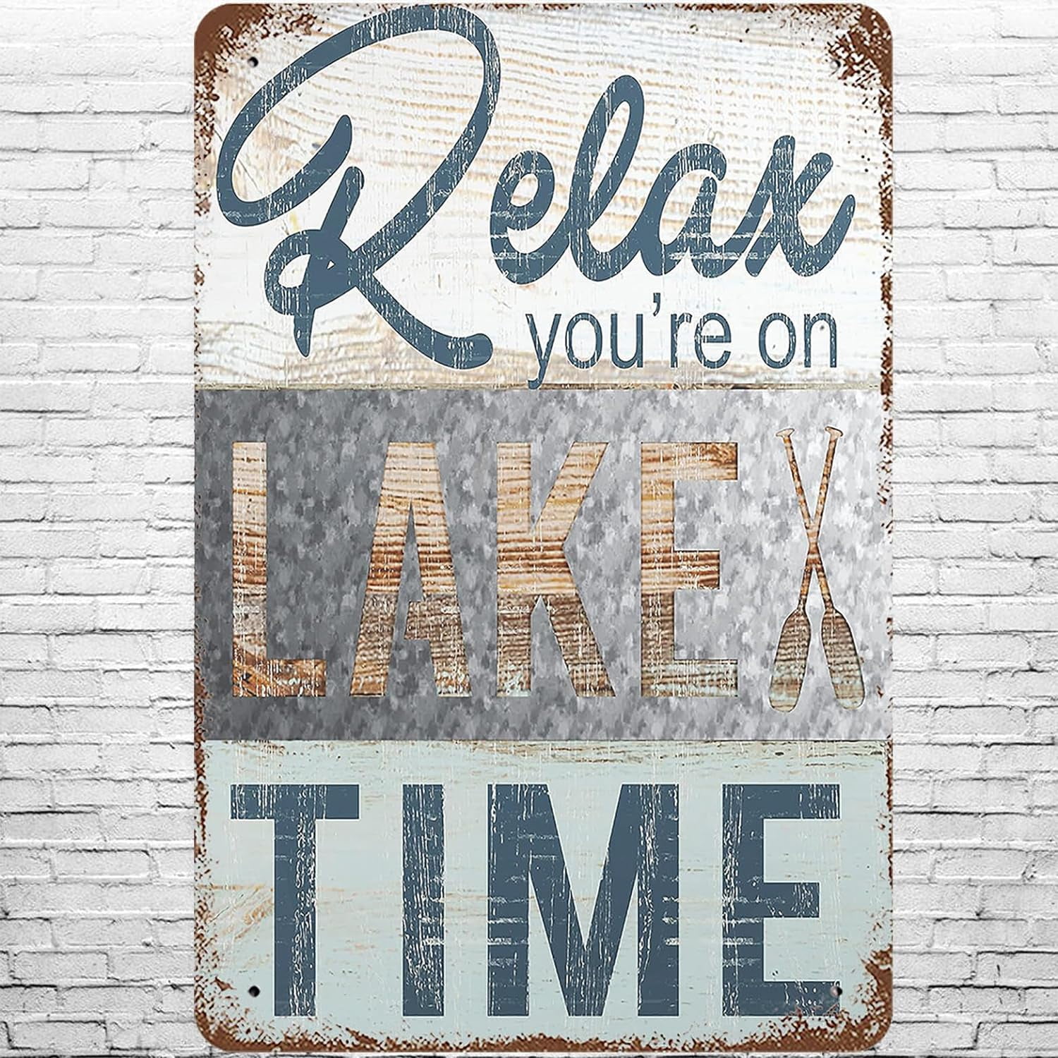 JUSIP Vintage 12 X 8 INCH Plaque Tin Sign Relax You're On Lake Time ...