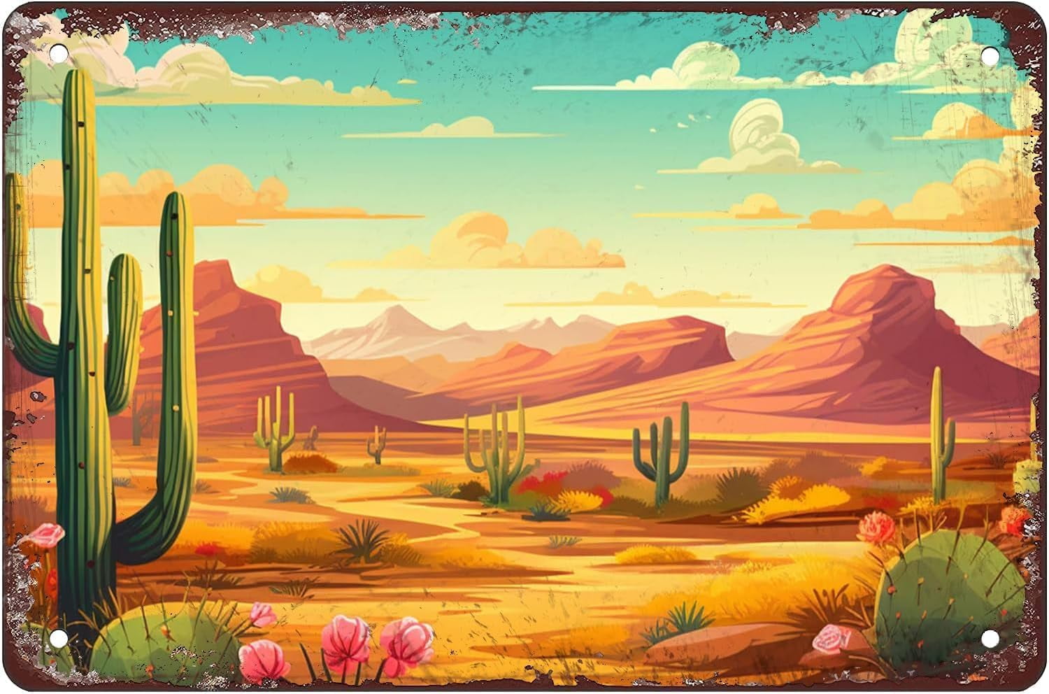 JUSIP Vintage Cacti In The Desert Landscape Desert Succulent Metal Thin ...