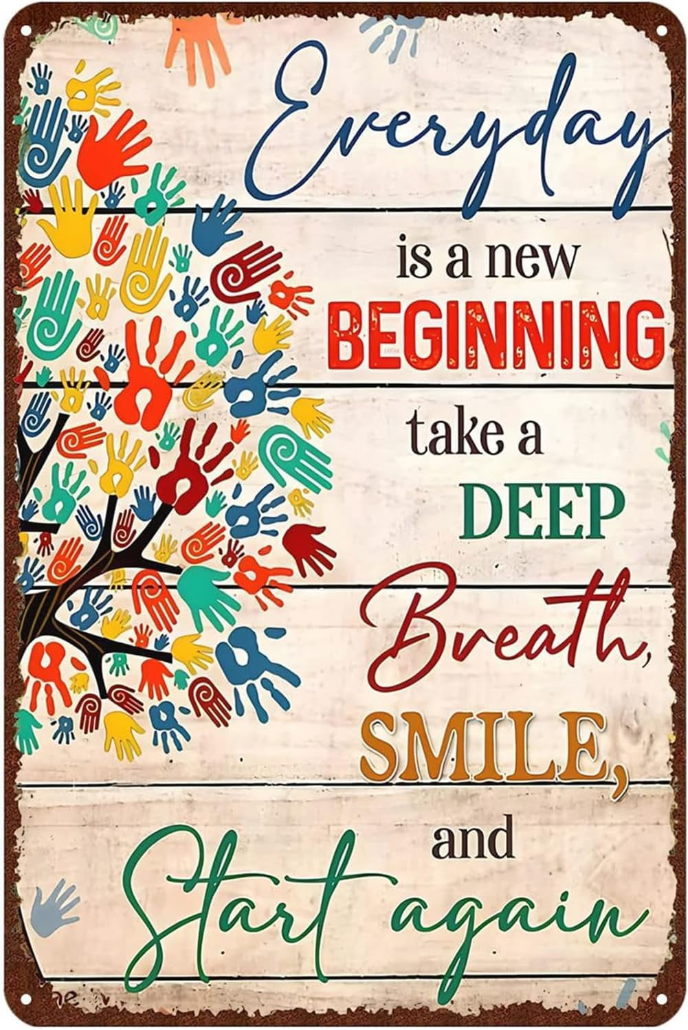 JUSIP Vintage Hand Sign Colorful Tree Every Day Is A New Beginning Take ...