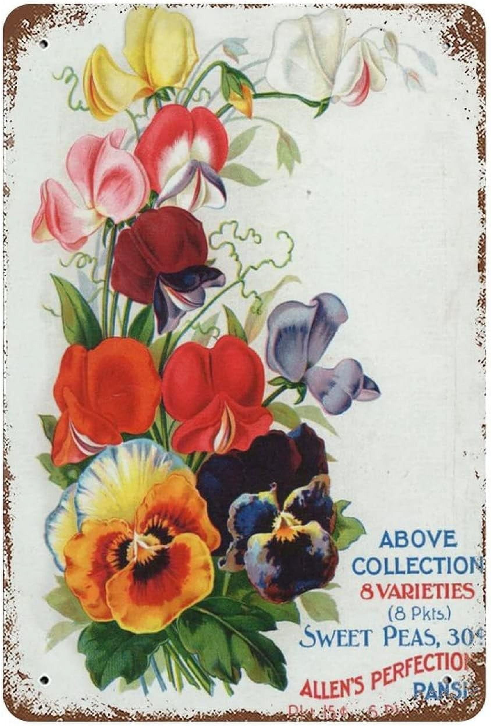 JUSIP Vintage Pansies & Poppies Flowers Metal Thin Signs ForHome Decor ...