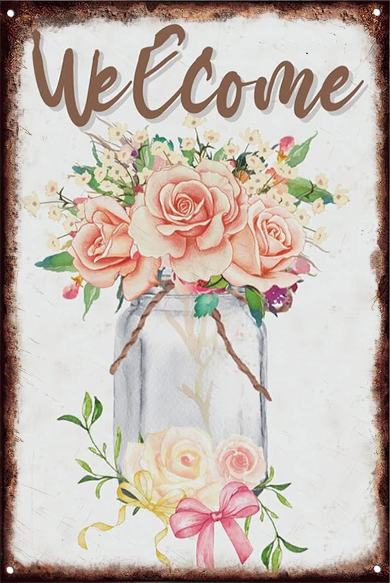 JUSIP Vintage Welcome Floral Garden Country Life Flower Lover Tin Signs ...