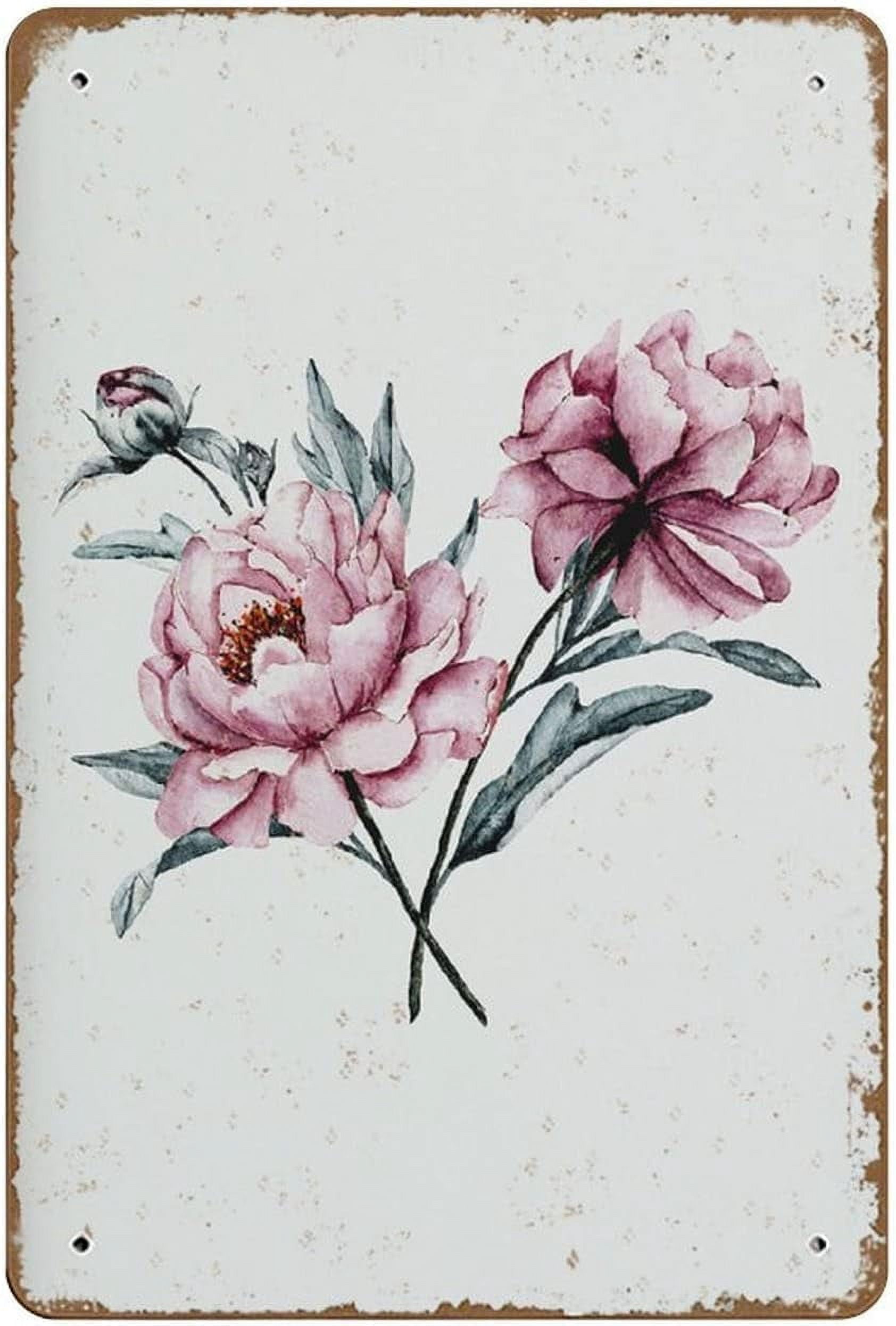 JUSIP Watercolor Peonies Flowers Metal Thin Signs ForHome Decor and For ...