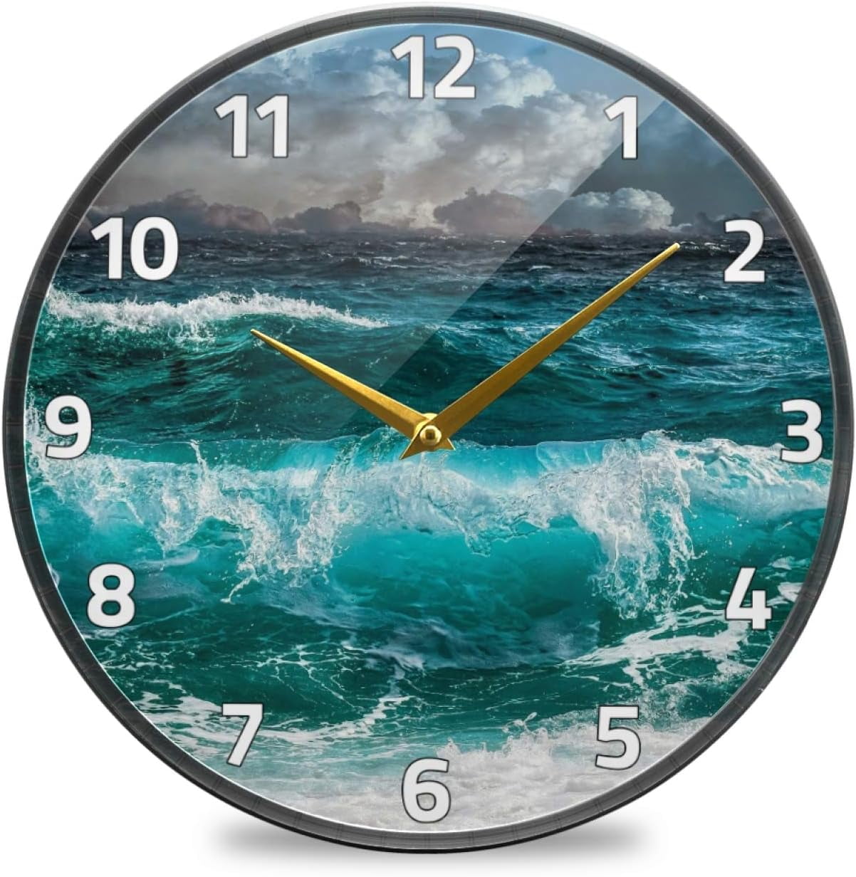 JUSIP Waves Sea Blue Wall Clocks Battery Operated 12 Inch / 9.5 Inch Silent Non-Ticking Quiet ...