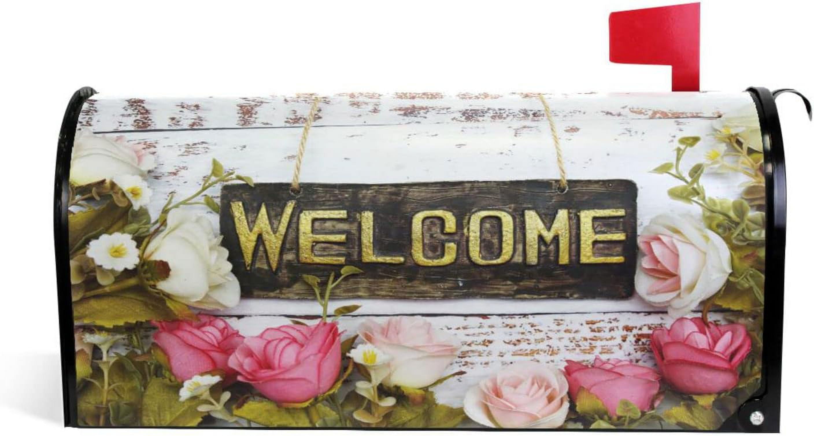 JUSIP Welcome Roses Print Mailbox Cover Standard Size 18" X 21 ...