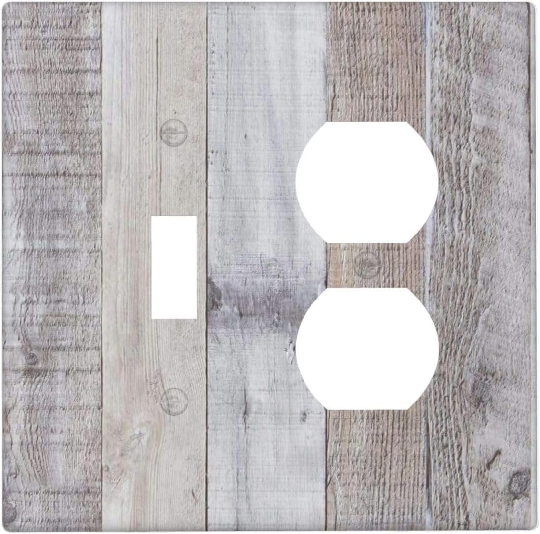 JUSIP White Gray Wood Wooden Grain Print Decorative 2 Gang 1 Toggle ...