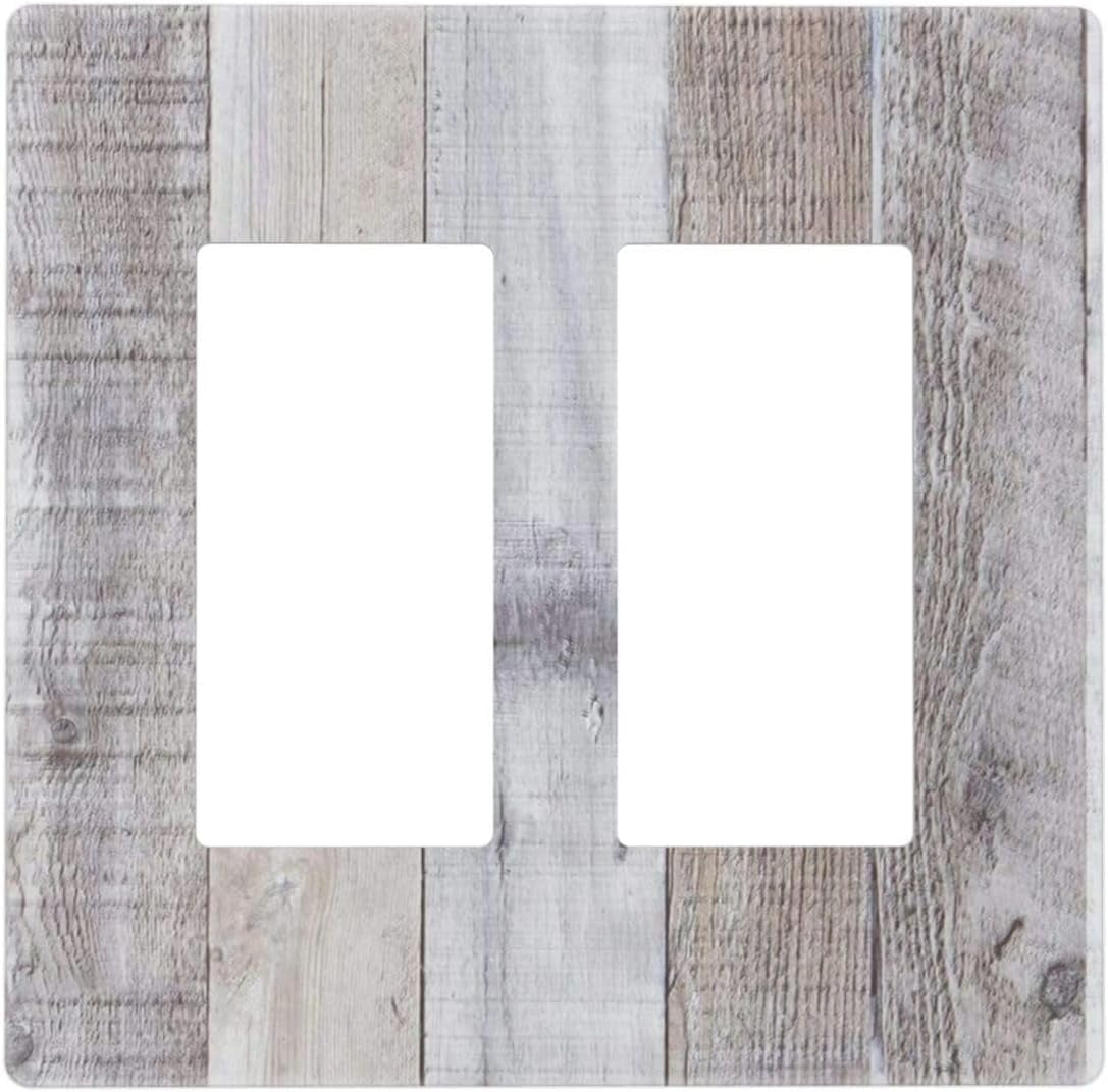 JUSIP White Gray Wood Wooden Grain Print Decorative 2 Gang Decorator ...