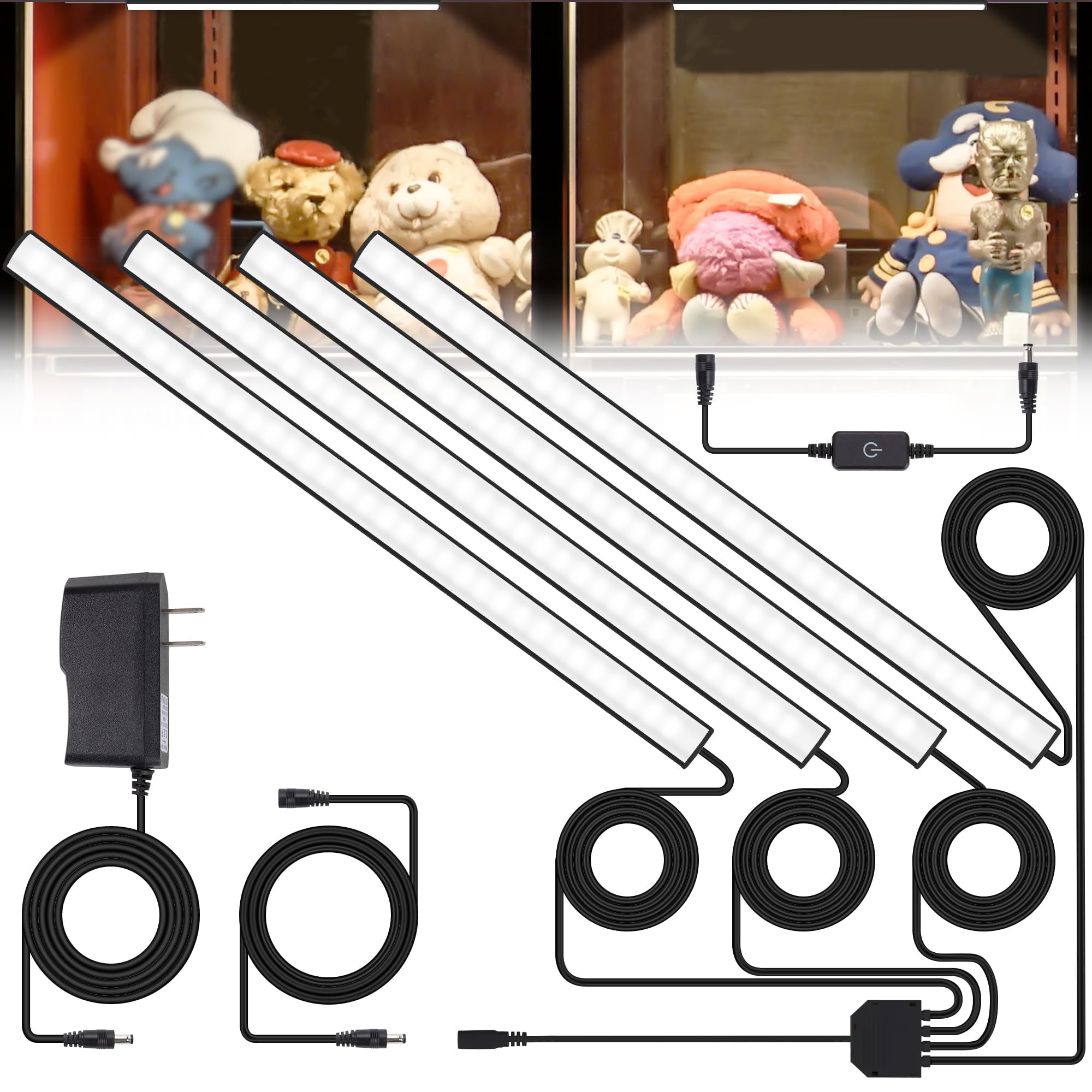 JUSJUBR Display Cabinet Lights, LED Shelf Lighting with Memory Function ...