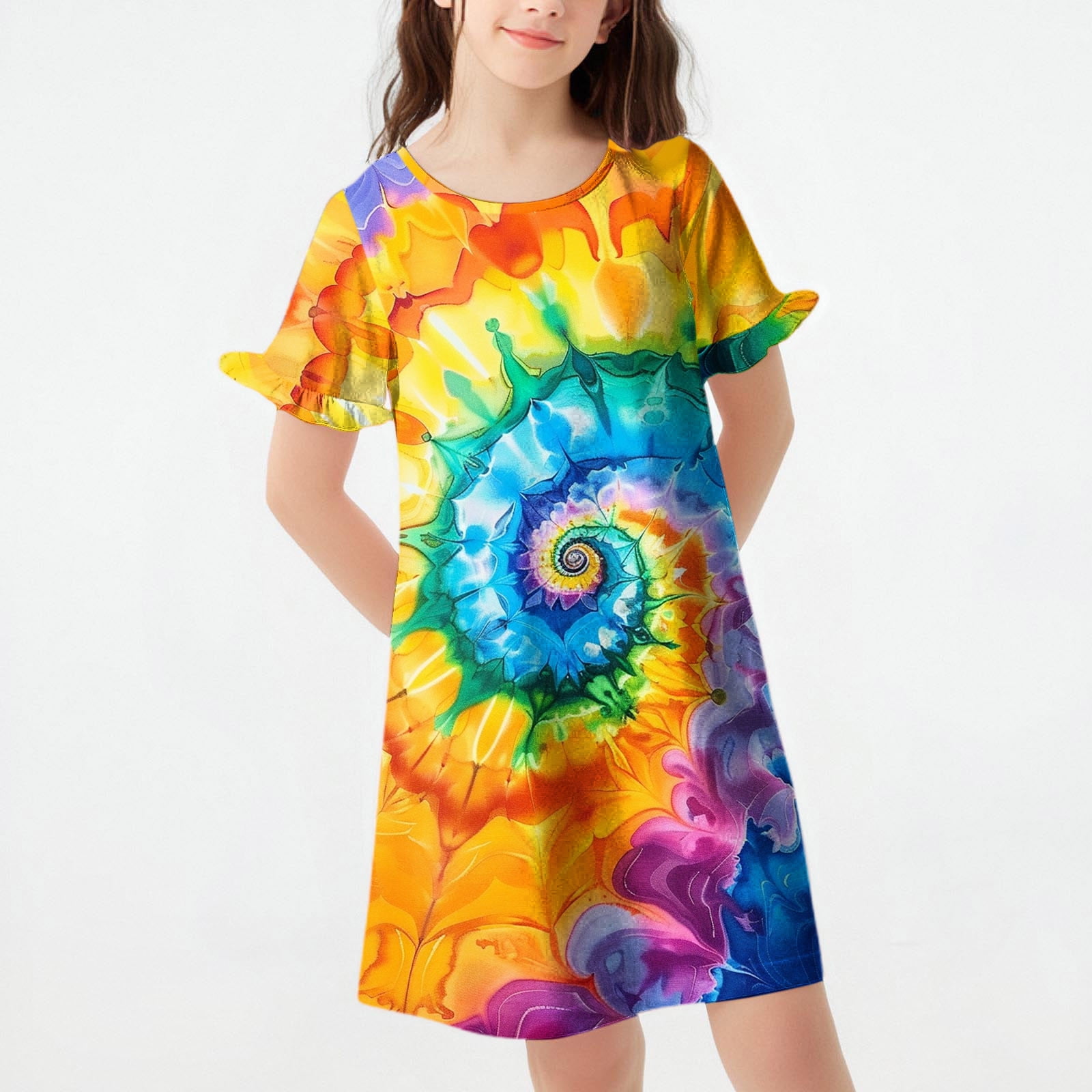 JUSLIO Dresses for Girls Pajamas Dresses Loungewear Crew Neck Short ...