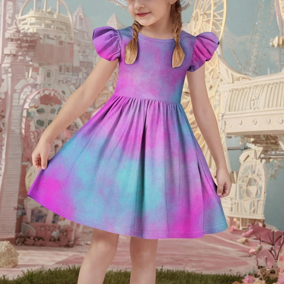 JUSLIO Dresses for Girls Tie Dye Dresses Print Crew Neck Short Sleeve ...