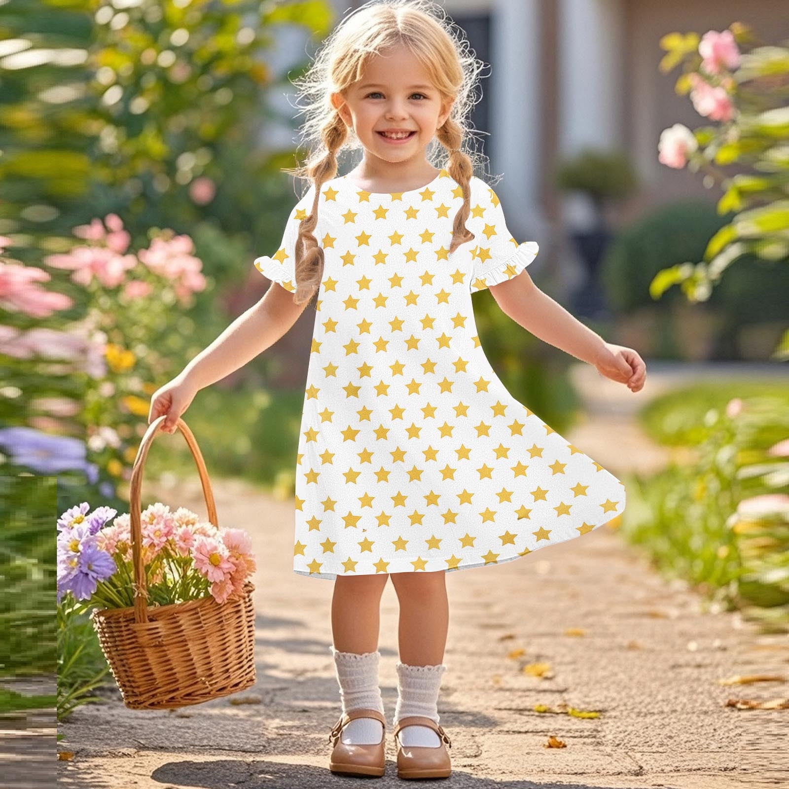 JUSLIO Girls Beach Dress Casual Crew Neck Short Sleeve Dresses Size 5 Y ...
