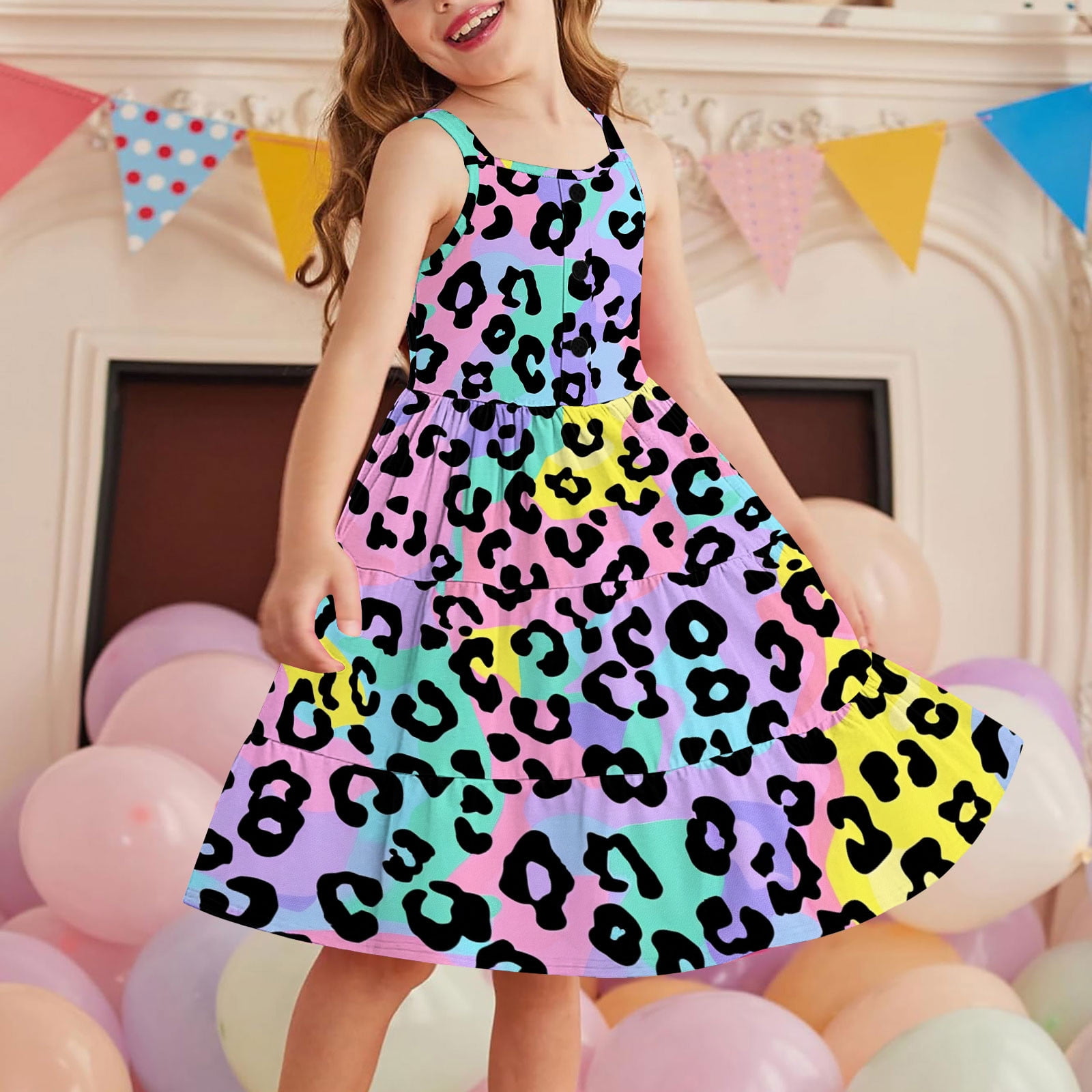JUSLIO Girls Button Dress with Pockets Crew Neck Sleeveless Casual ...