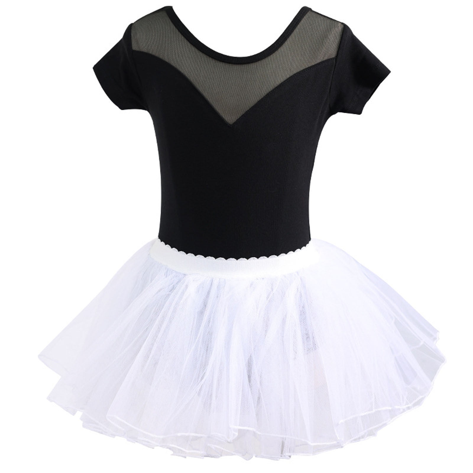 JUSLIO Girls Dance Dress Stretchy Crew Neck Short Sleeve Ballet Casual ...