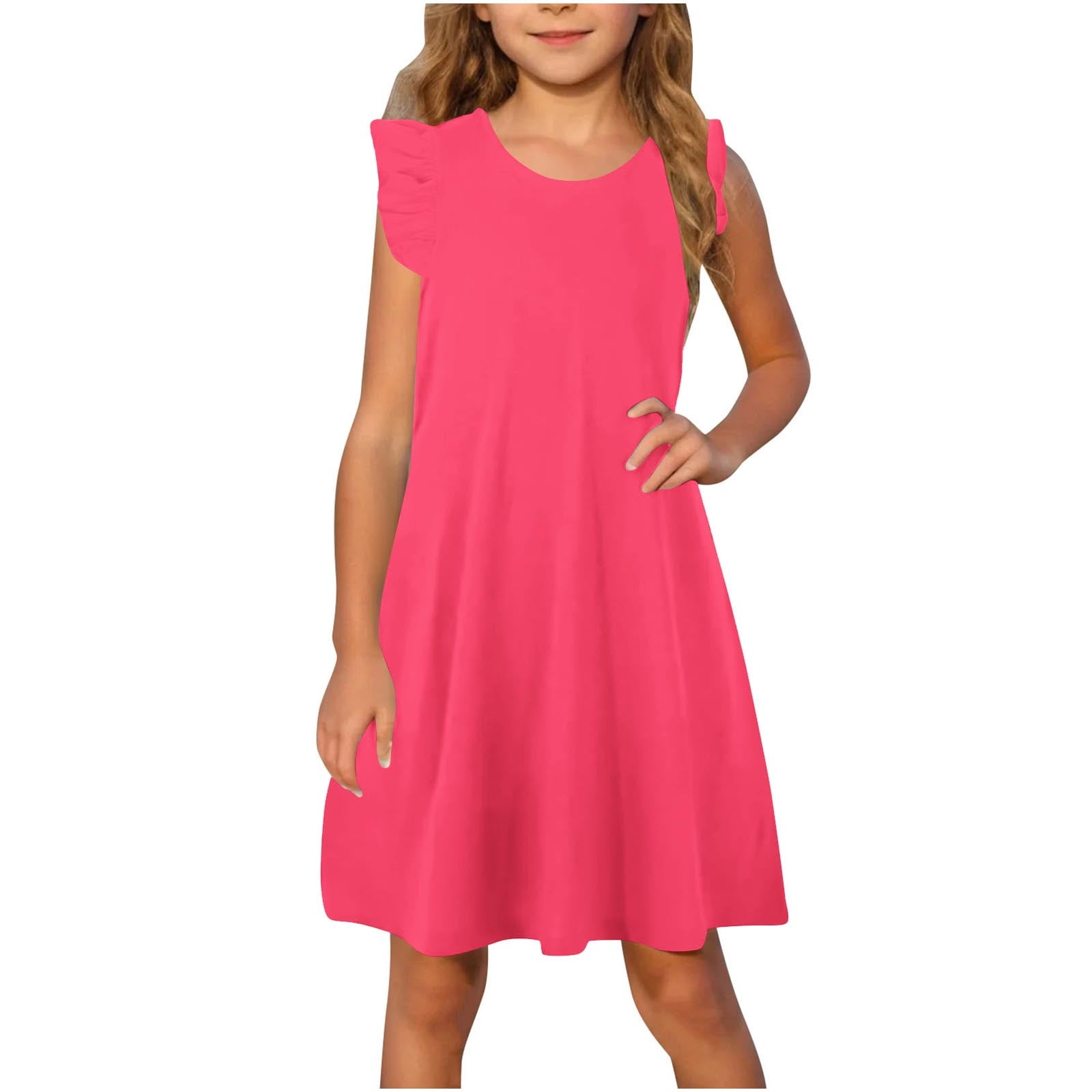 JUSLIO Girls Flying Sleeve Dress Print Casual Dresses Size 9 Y ...