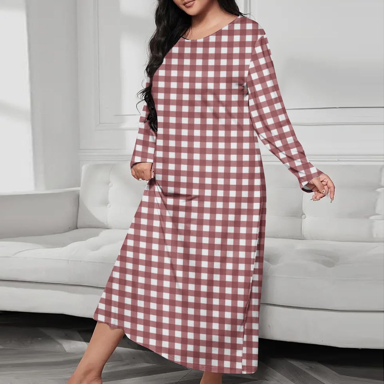 JUSLIO Nightgowns for Women Plaid Nightgown Sleep Dress Long Sleeve ...
