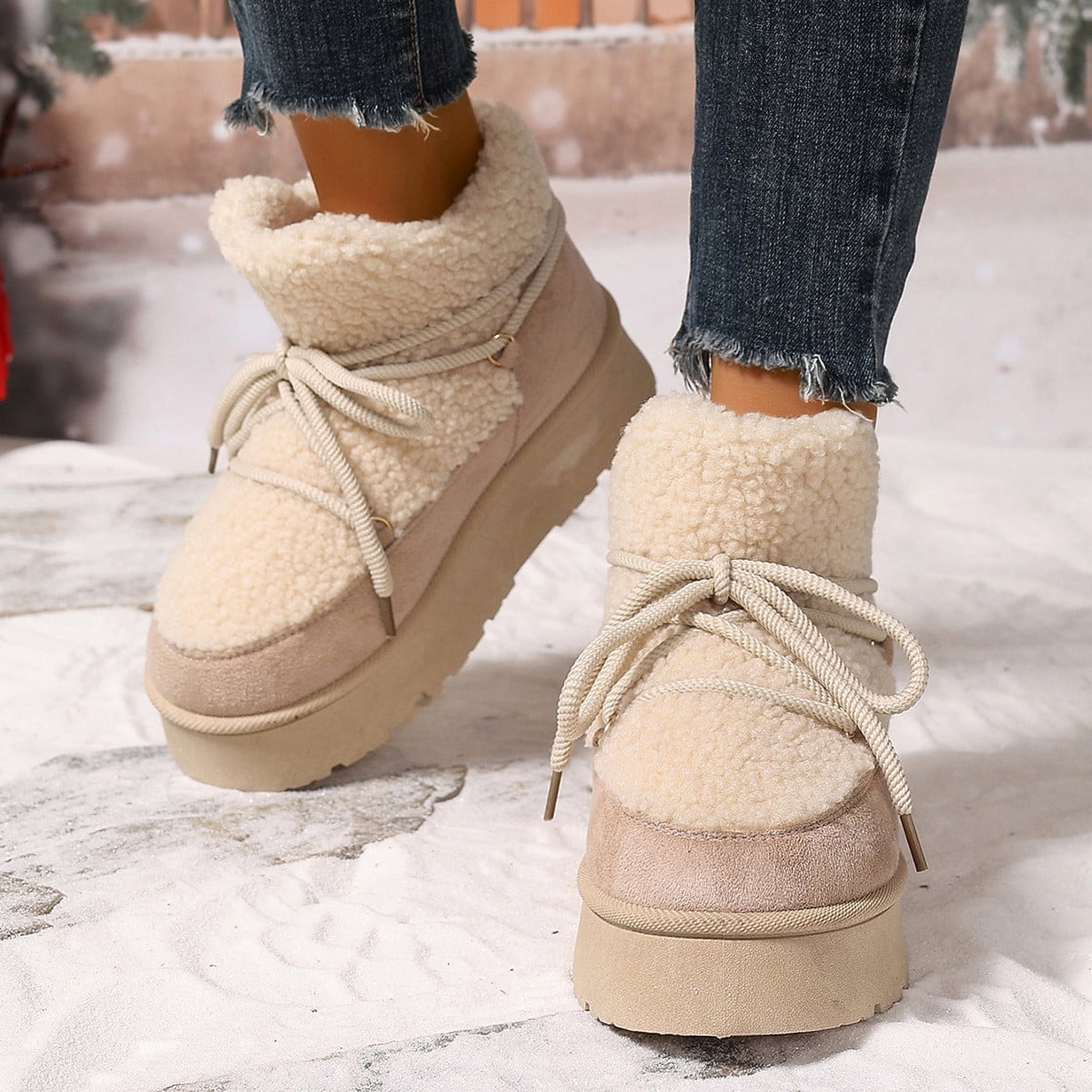 JUSLIO Winter Boots for Women Mid Calf Boots Solid Color Snow Boots for ...