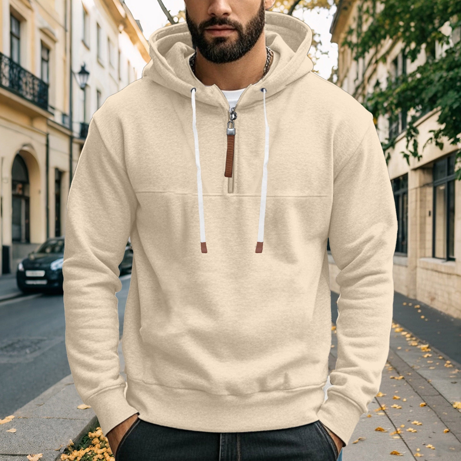 JUSLIO Zipper Hoodies for Men Hooded Solid Sweatshirts Comfortable ...
