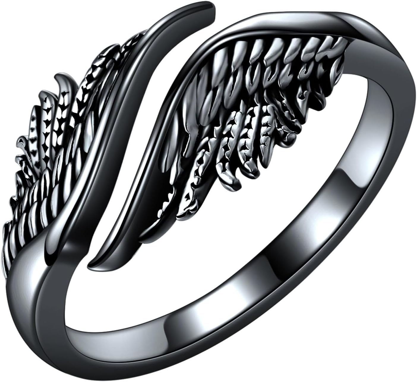 JUSORA Angel Wing Ring 925 Sterling Silver Feather Adjustable Open ...