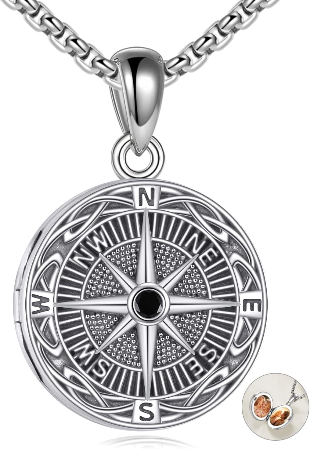 JUSORA Compass Locket Necklace 925 Sterling Silver Compass Locket ...