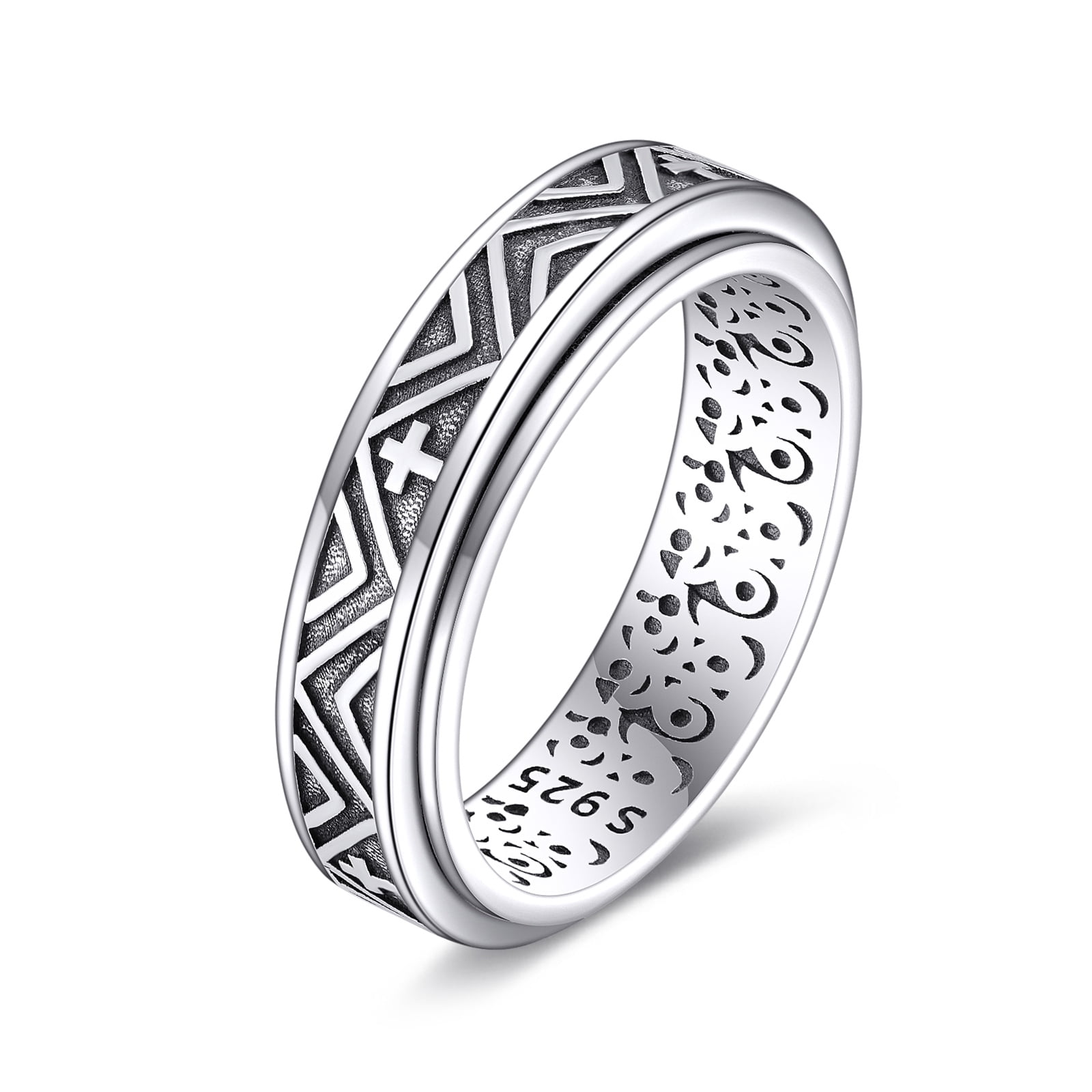 JUSORA Cross Fidget Ring 925 Sterling Silver Cross Spinner Ring for ...