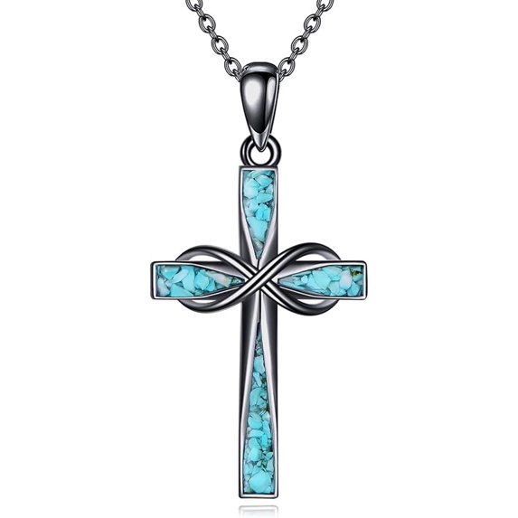 JUSORA Cross Necklace Sterling Silver Turquoise/Opal Cross Pendant ...