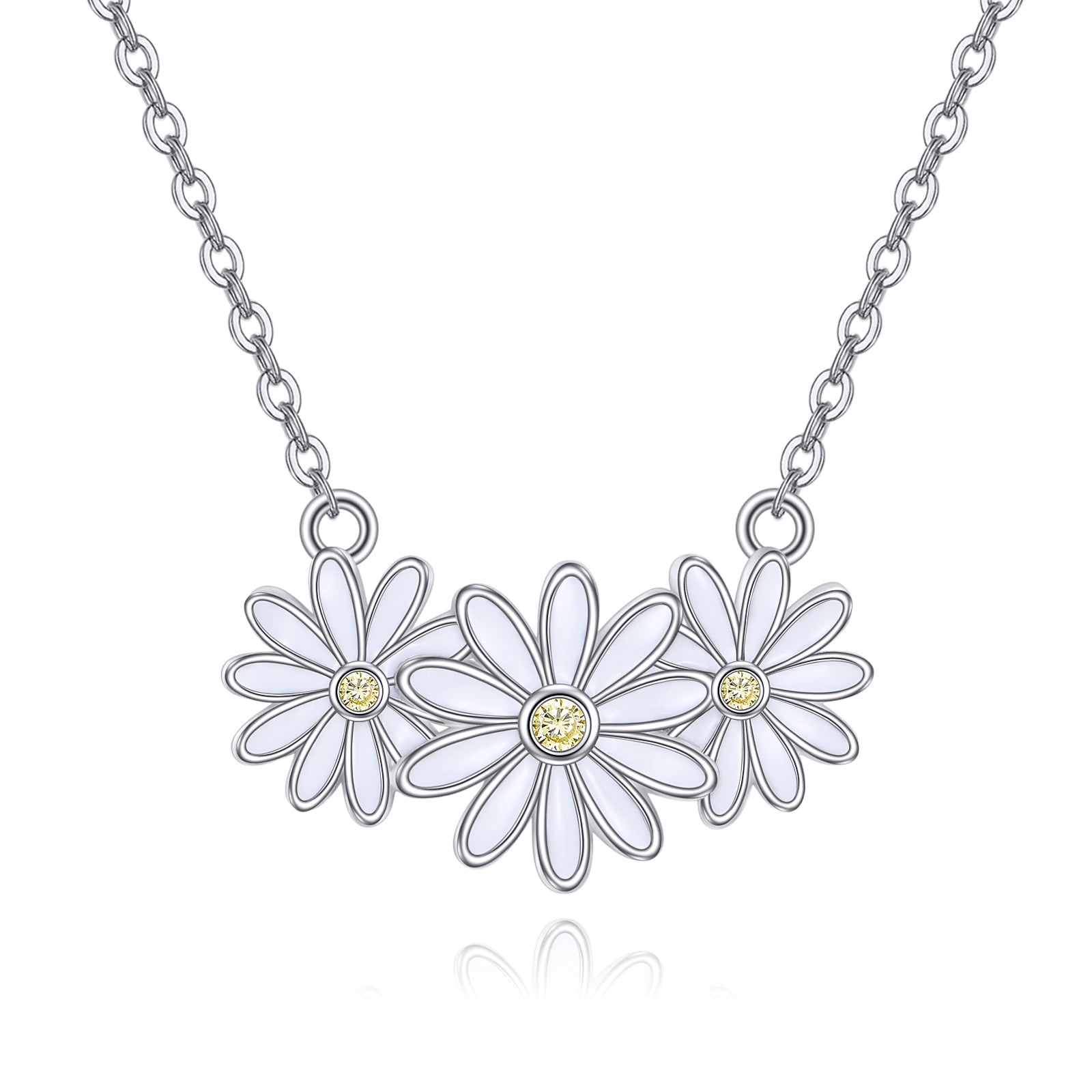 JUSORA Daisy Necklace 925 Sterling Silver Daisies Flowers Pendant ...