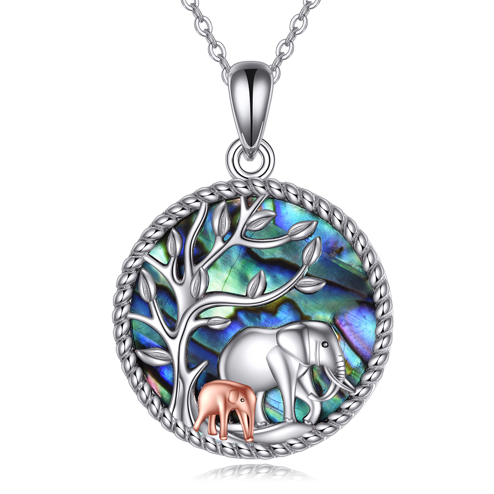 JUSORA Elephant Necklaces 925 Sterling Silver Abalone Shell Pendant ...