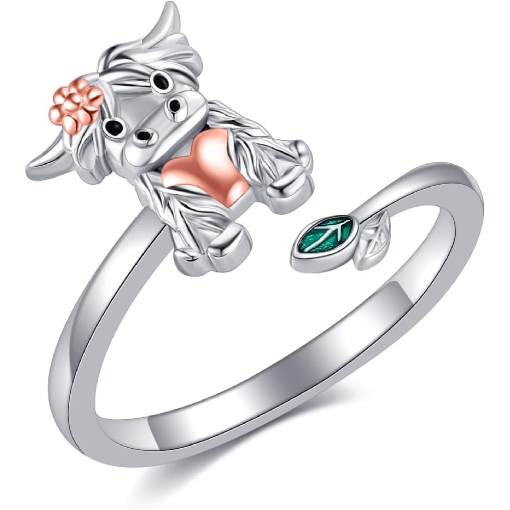 JUSORA Highland Cow Ring 925 Sterling Silver Adjustable Cute Cow Open ...