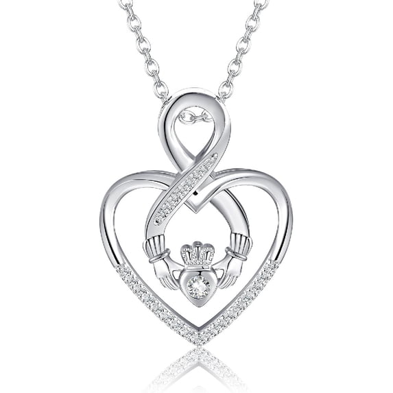 JUSORA Infinity Heart Symbol Necklace 925 Sterling Silver Claddagh ...