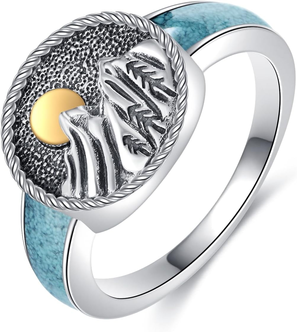 JUSORA Mountain Signet Ring 925 Sterling Silver Mountain Signet Ring ...