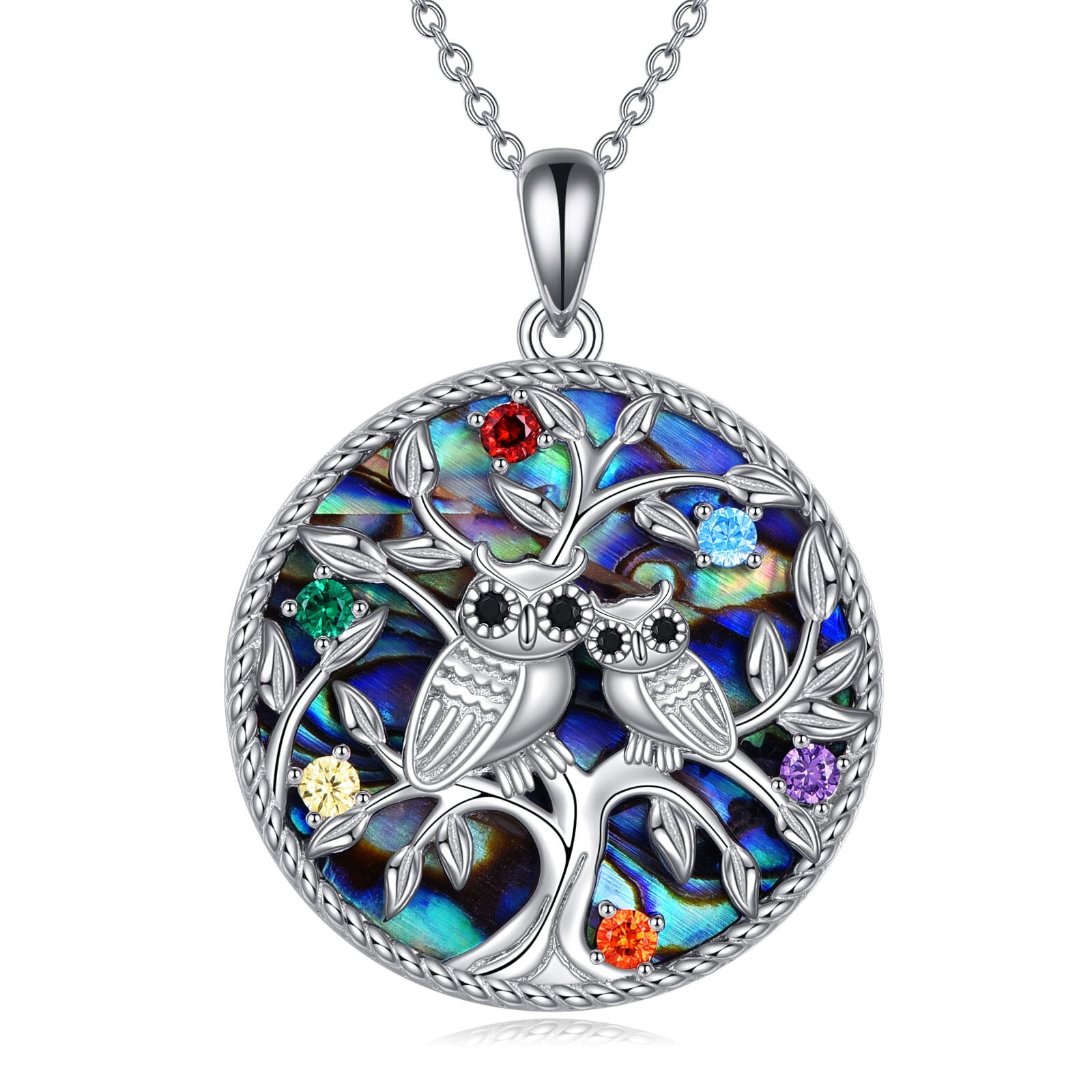 JUSORA Owl Necklace 925 Sterling Silver Owl Pendant Abalone Shell ...