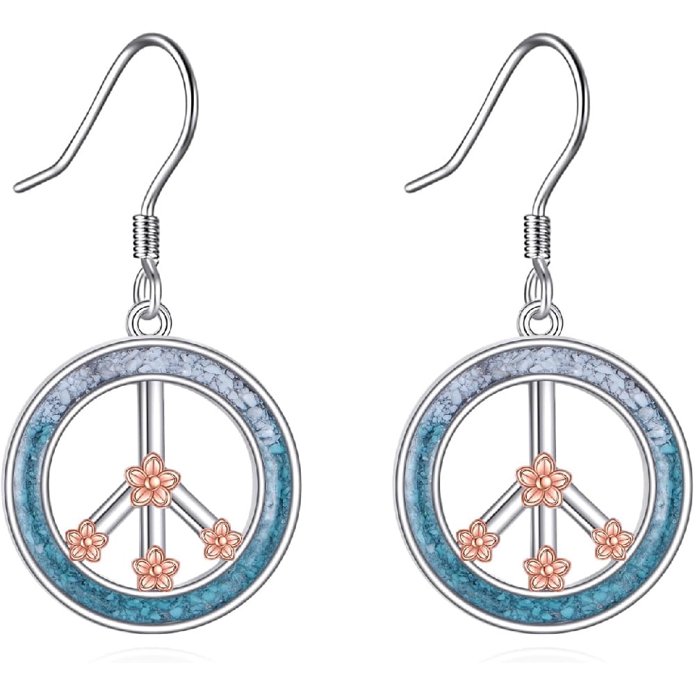 JUSORA Peace Earrings 925 Sterling Silver Turquoise Peace Sign Earrings ...