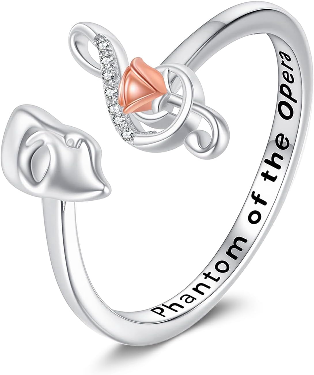 JUSORA Phantom of the Opera Ring 925 Sterling Silver Music Note Rose ...