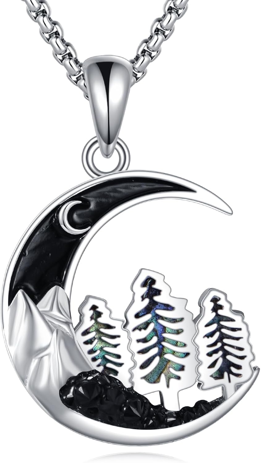 JUSORA Pine Tree Necklace Sterling Silver Moon Pine Tree Pendant ...
