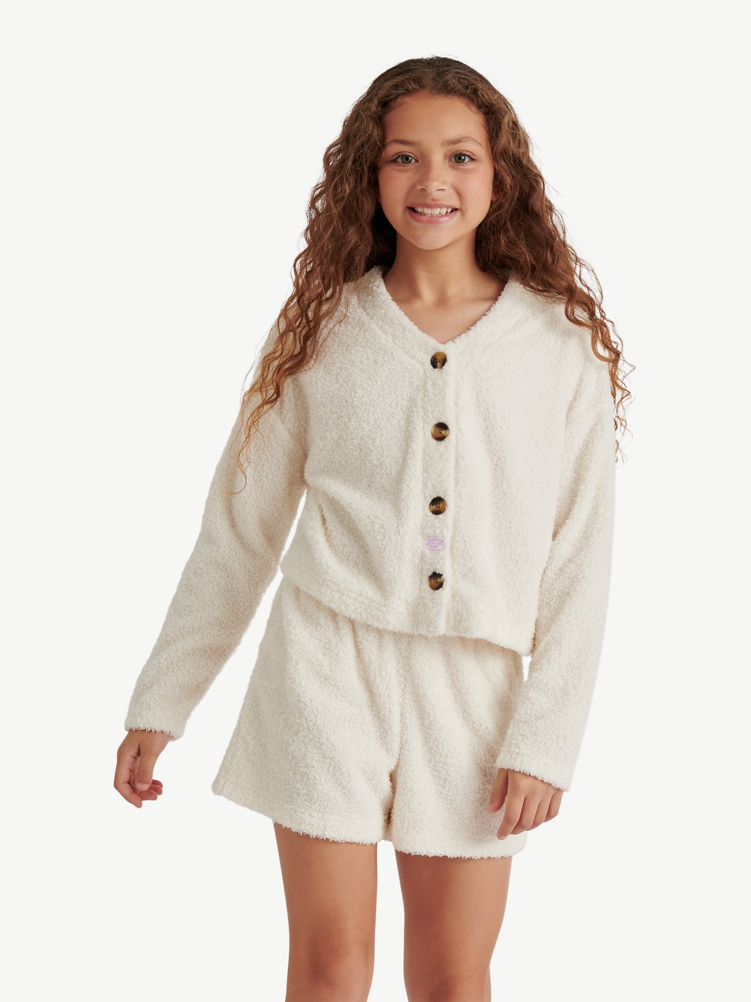 Justice Girls Long Sleeve Cardigan Sleep Top and Shorts, 2-Piece, Sizes ...