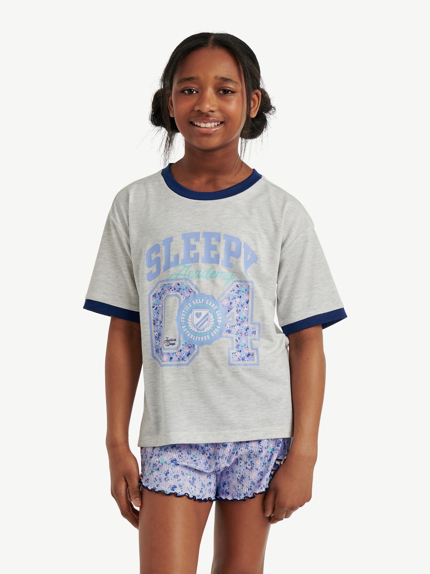 Justice Girls Short Sleeve Sleep Top and Shorts, 2-Piece, Sizes 5-18 ...