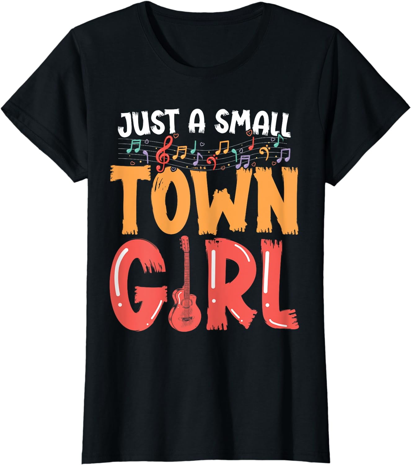 JUST A SMALL TOWN CIRU Guitar letters printed round neck loose trend ...