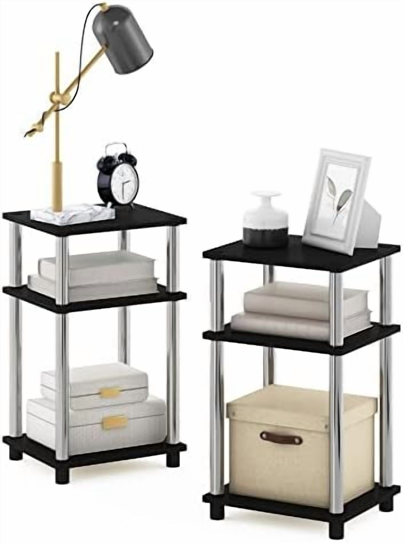 JUST Side Table Set of 2, 3-Tier End Tables, Open Shelves Night Stand ...