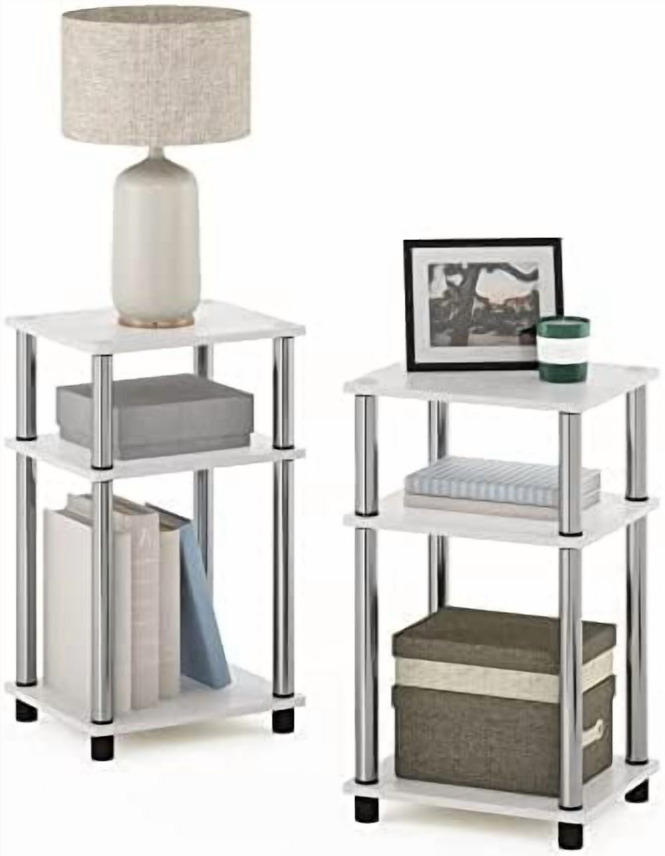 JUST Side Table Set of 2, 3-Tier End Tables, Open Shelves Night Stand ...