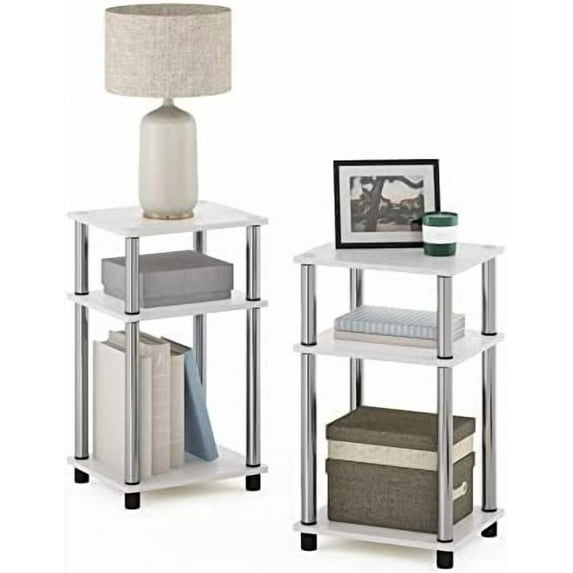 JUST Side Table Set of 2, 3-Tier End Tables, Open Shelves Night Stand ...
